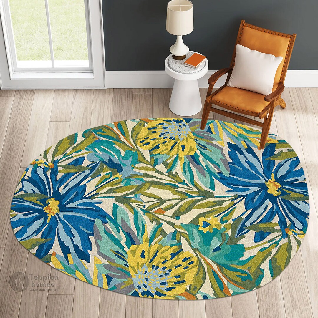 Oval Green Hand Tufted Rugs, 8x10, 9x12, 9x13, 10x10, 10x14 Flower ...