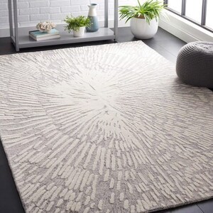 Tufted Wool Area Rug 9x12 Grey and Ivory Floor and Rugs Wool Carpet ...