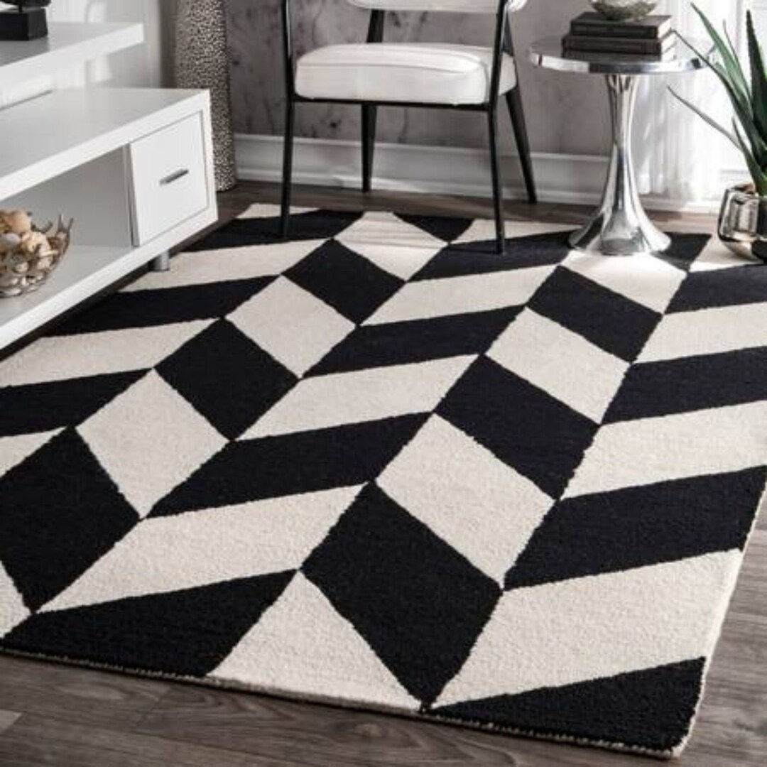 Black and White Authentic Hand Tufted Rug Rug Woolen Carpet Area Rug ...