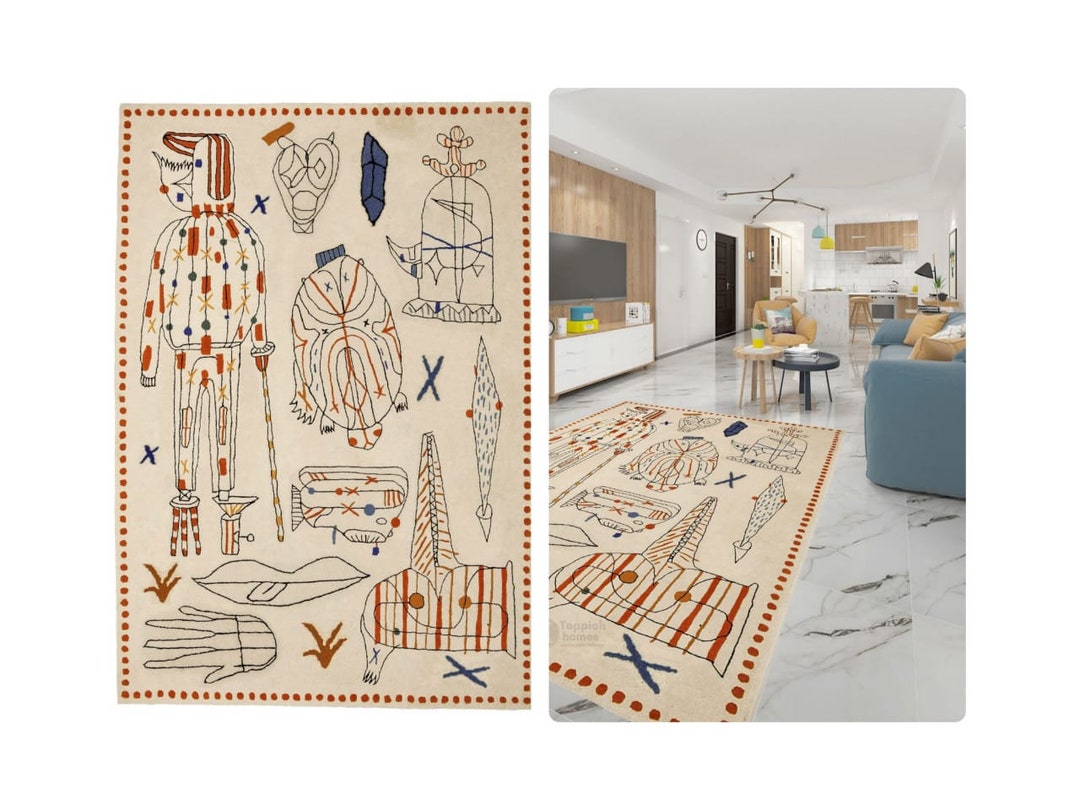 Wool Rug Modern Tufted Carpet, 5x7, 8x10, 8x11, 9x13 Beige Wool Rug ...