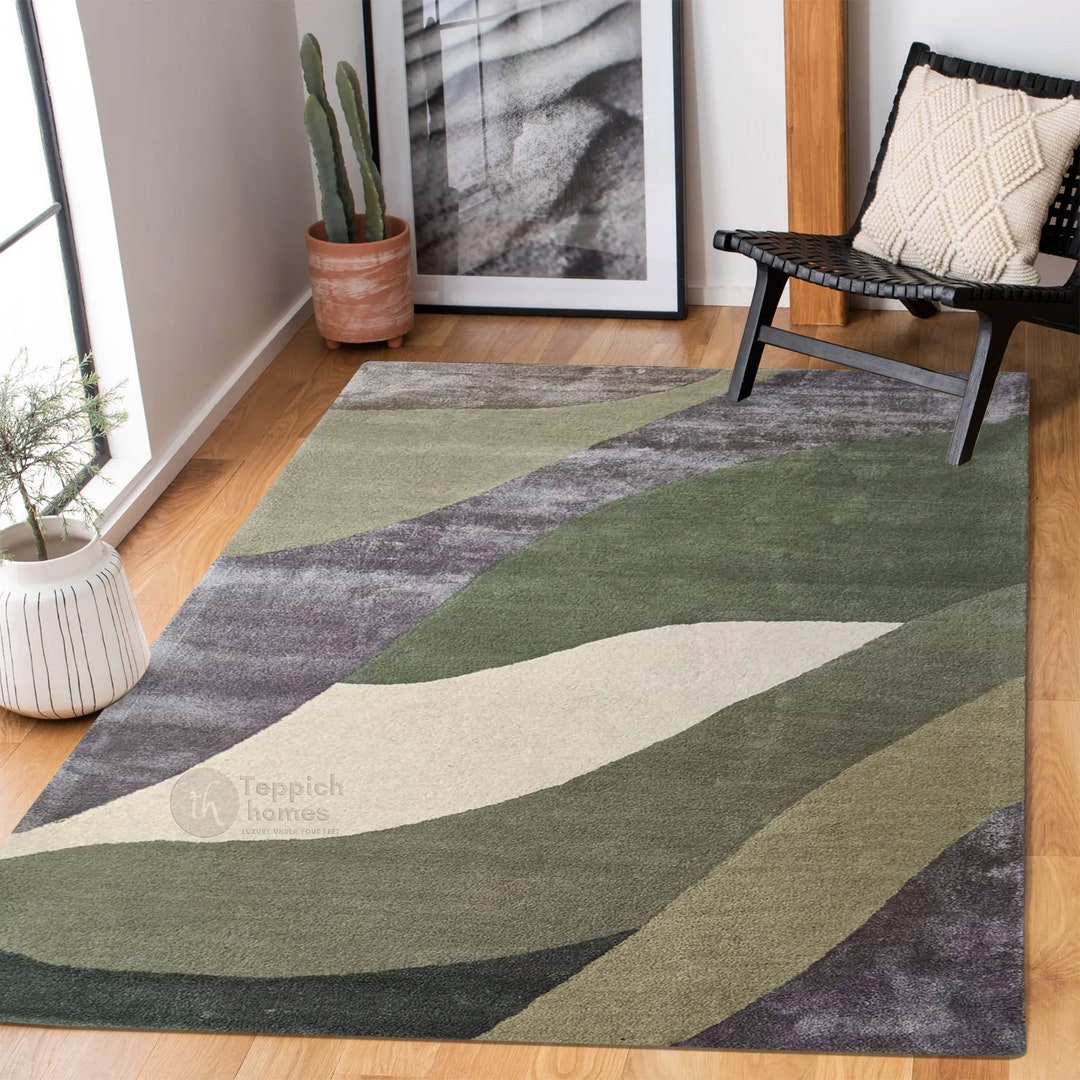 Green Rugs Tufted 5x7, 5x8, 6x8 Contemporary Large Area Rug Wool, Silk ...