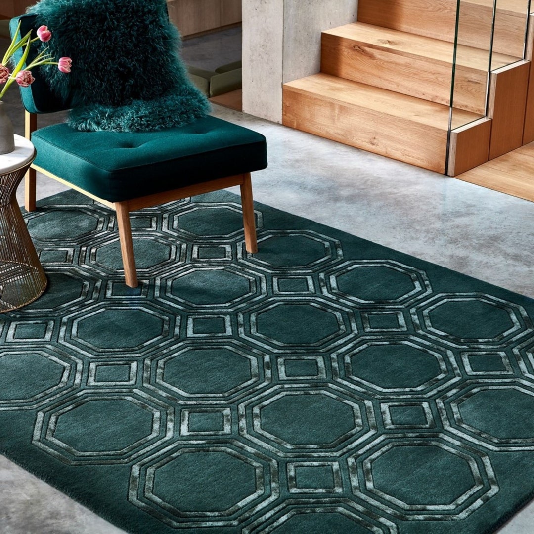 New Handmade Tufted Emerald Green Rug Green Rug for Living Room Woolen ...