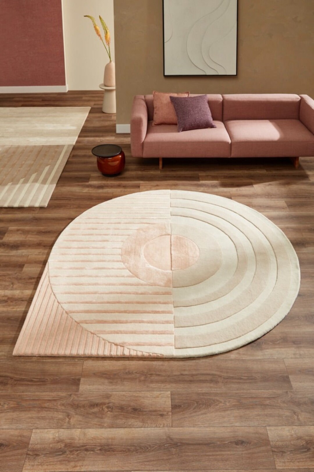 Living Room Rugs Beige Carpet Round Hand Tufted 5x5, 6x6, 7x7, 8x8 ...