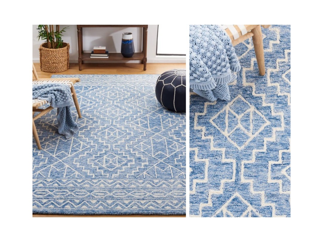 Blue Rug 8x10 Blue Rugs for Living Room 5x8 Wool Tufted Large Area ...