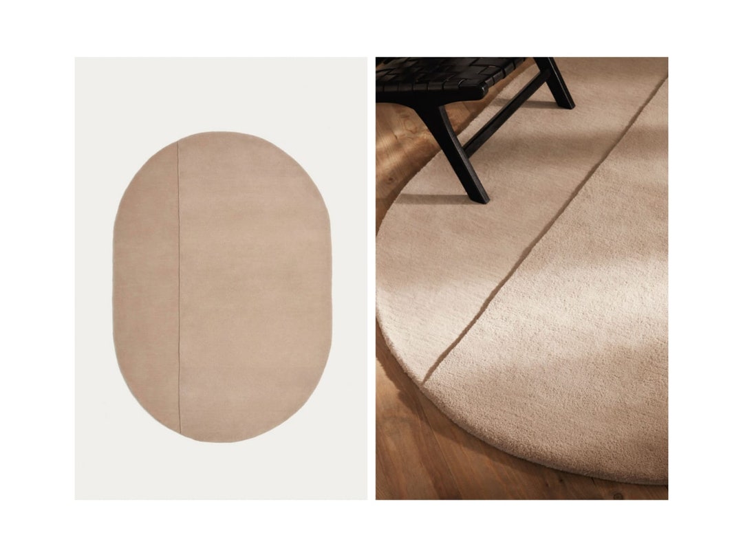 Hand Tufted Oval Beige Rug Bed Room Rug 5x8 9x12 Wool Tufted Large Area ...
