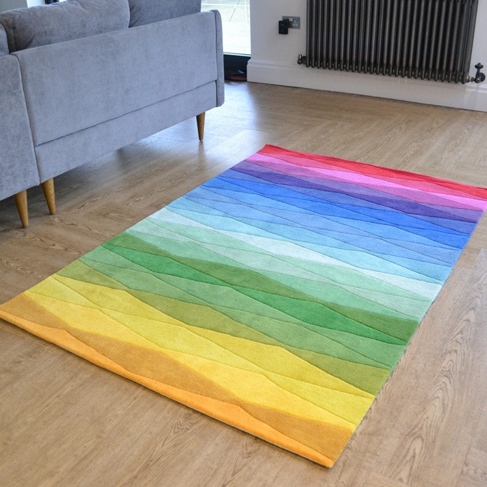 Hand Tufted Rugs Wool 9x12 Rugs Rainbow Wave Colour Block - Etsy