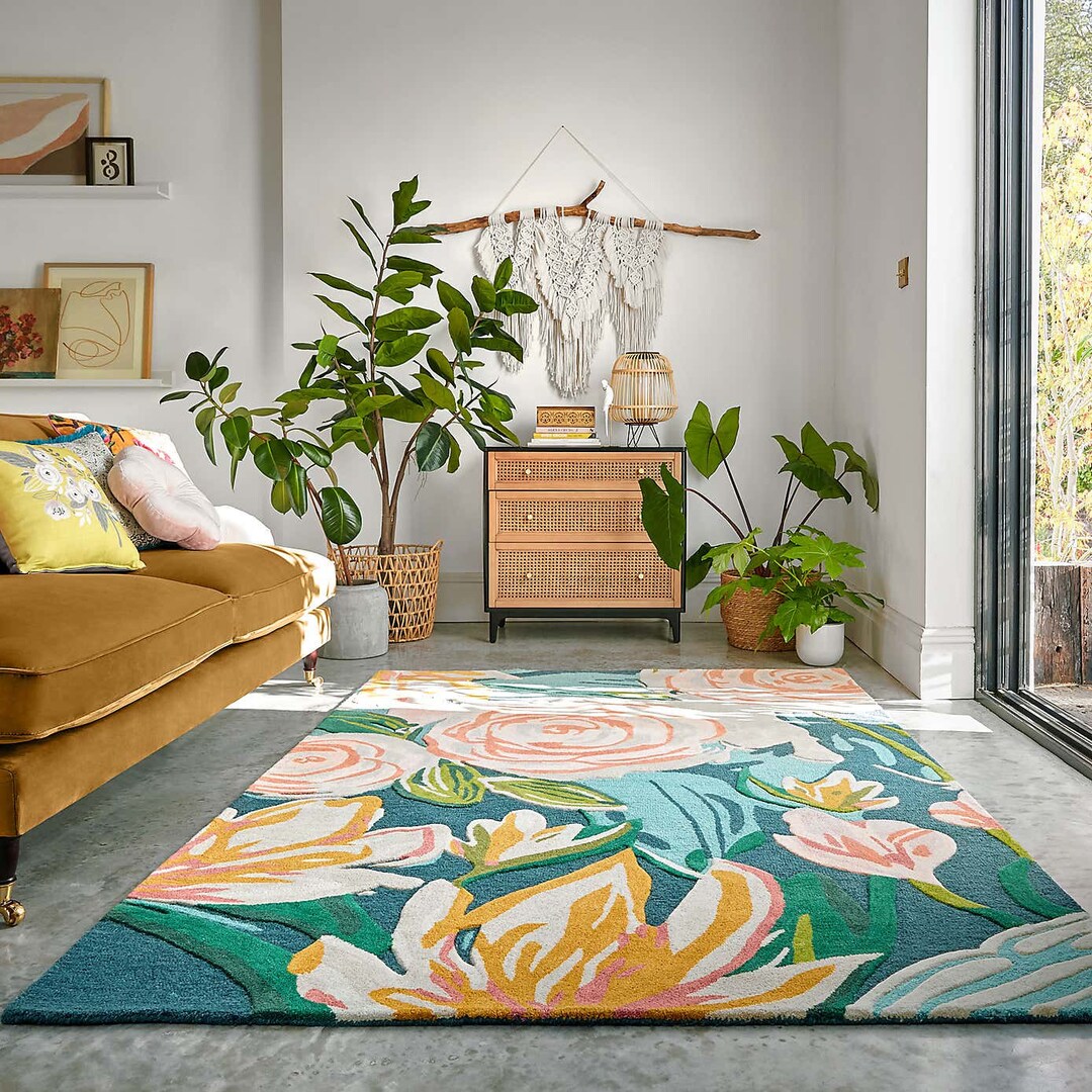 Green Tufte Carpet 5x7 5x8 6x8 6x9 Flower Design Wool - Etsy