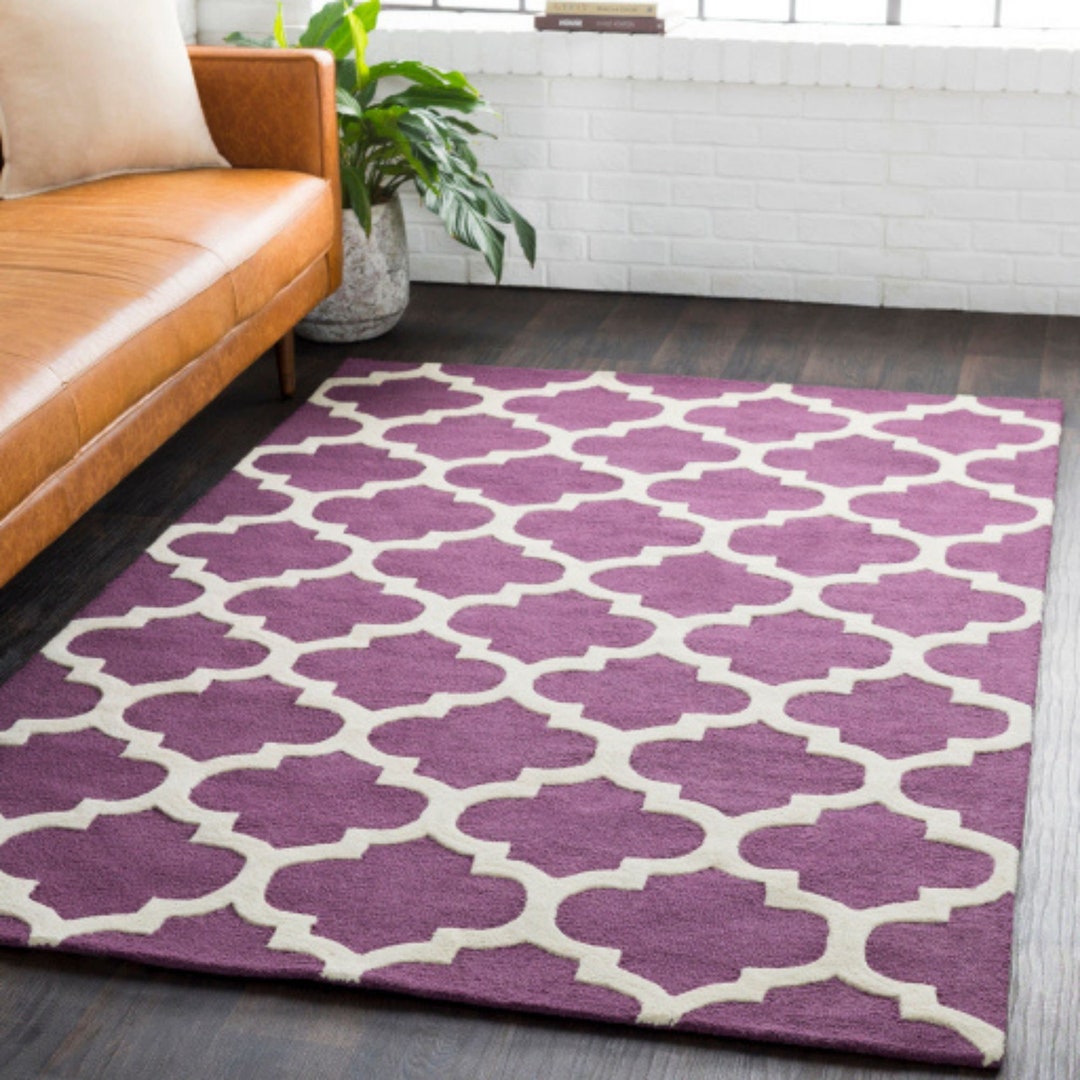 Area Rugs Handmade Tufted, 4x6, 5x7, 5x8, 6x8 Purple, White Bedroom ...