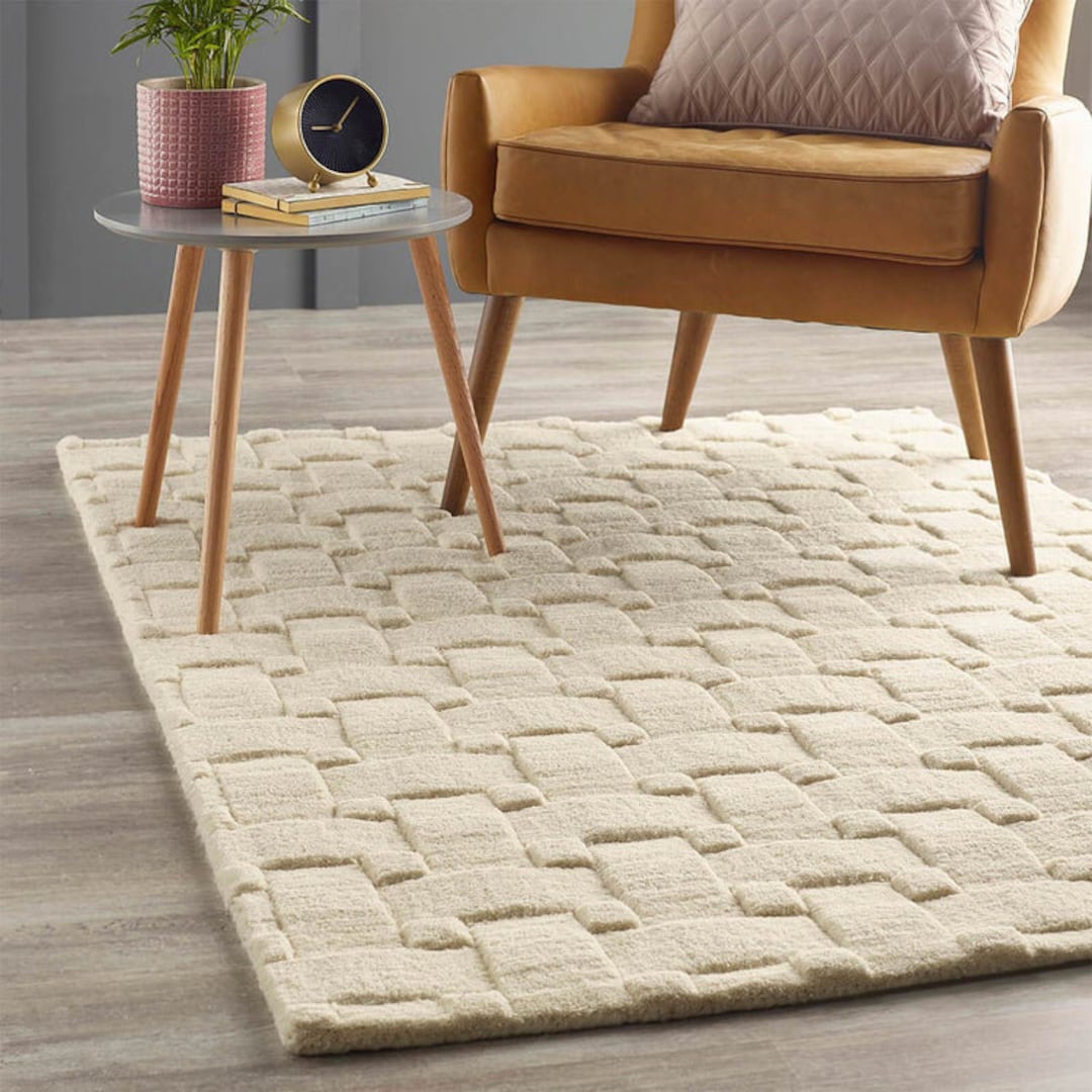 Hand Tufted Wool Rug 8x10 Area Ivory Rug 5x8 Contemporary Living Room ...