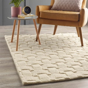 Hand Tufted Wool Rug 8x10 Area Ivory Rug 5x8 Contemporary - Etsy