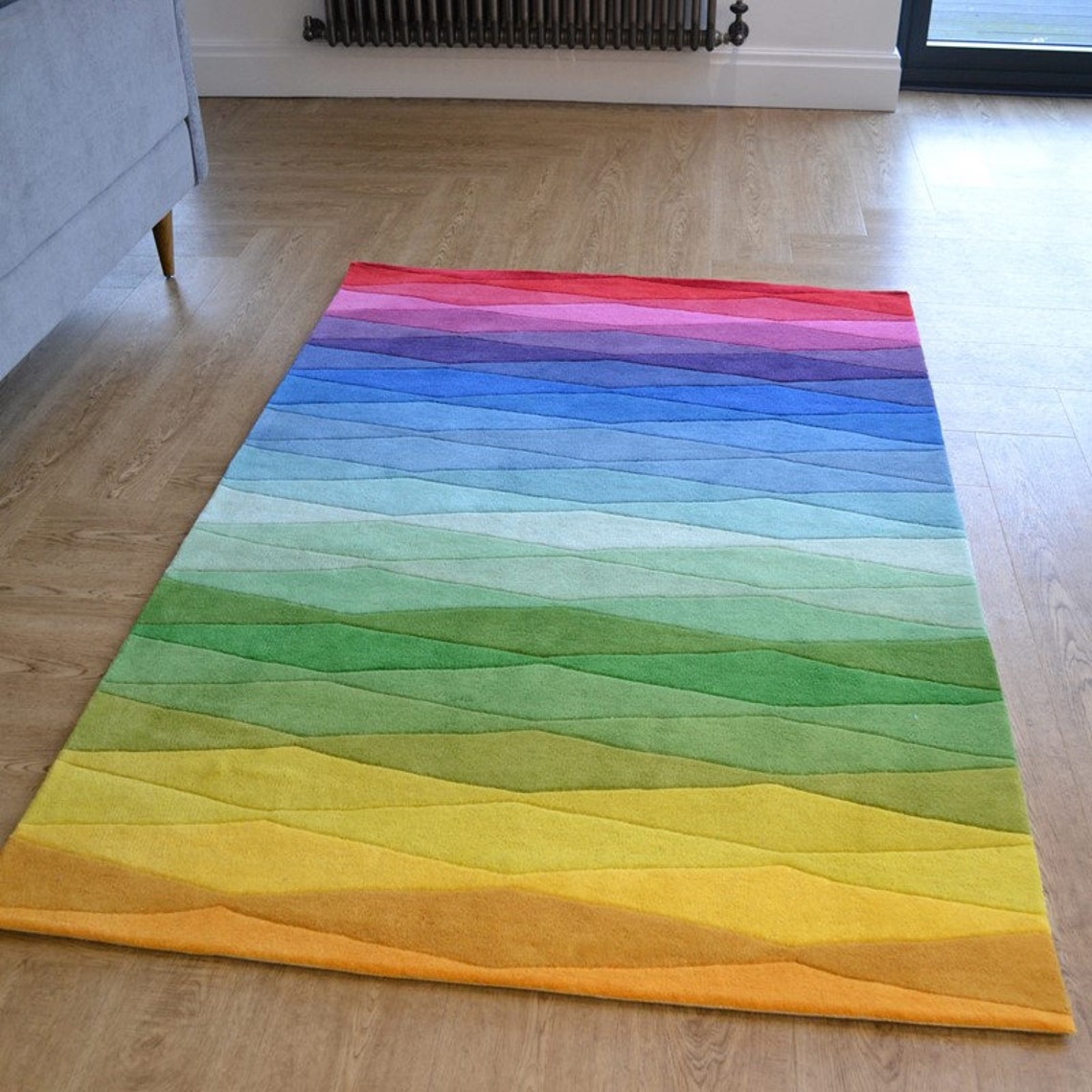 Hand Tufted Rugs Wool 9x12 Rugs Rainbow Wave Colour Block - Etsy