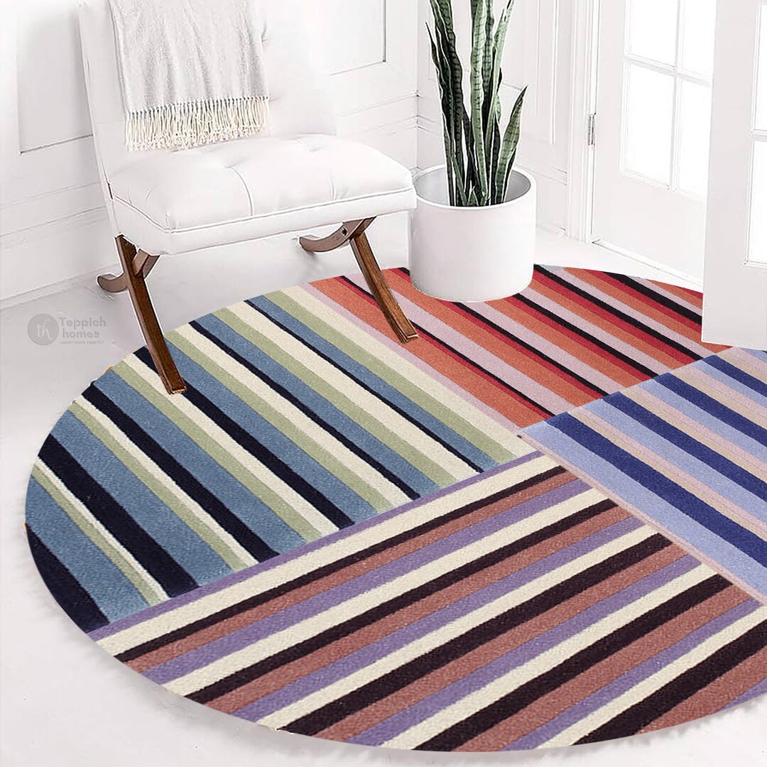 Rainbow Round Rug Circle Shape Best for Living, Bed, Hallway Hand Tufte ...