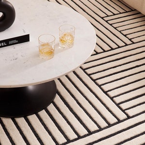 Wool Area Rug Hand Tufted White, Black Color Rug 5x7, 5x8, 6x8, 6x9 ...