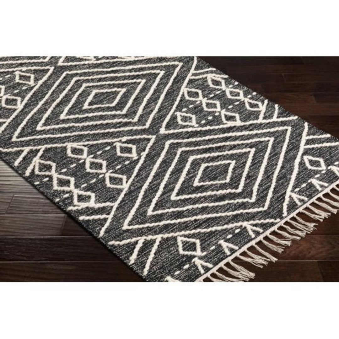 Rug for Living Room Flat Woven Rugs Black Hand Woven Rug Dhurri Rug ...