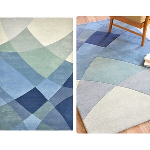 Abstract Tufted 8x10 Blue Rugs 6x9 Wool Tufte Rug 5x8 9x10 Living Room ...