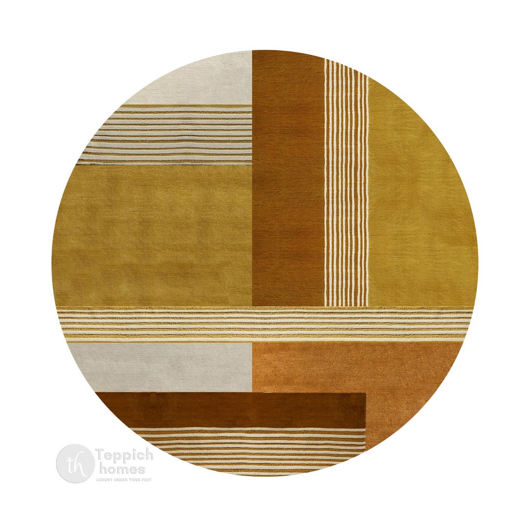 Round Rugs 6x6, 7x7, 8x8, 9x9, 10x10 Mustard Color Handmade Circle Area ...