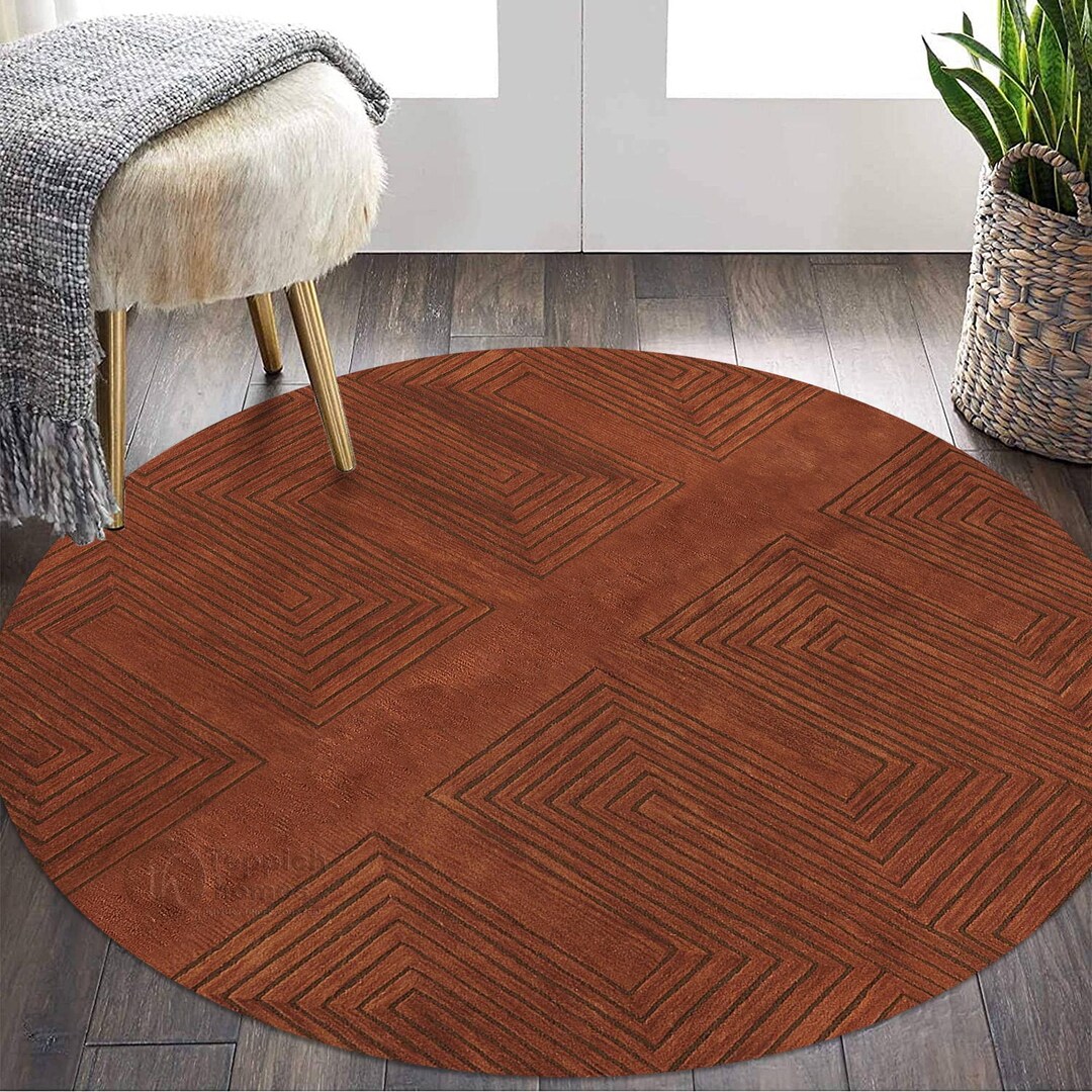 Round Area Rug Wool Circle Rugs 5x5, 6x6, 7x7, 8x8, 9x9, 10x10 Brown ...