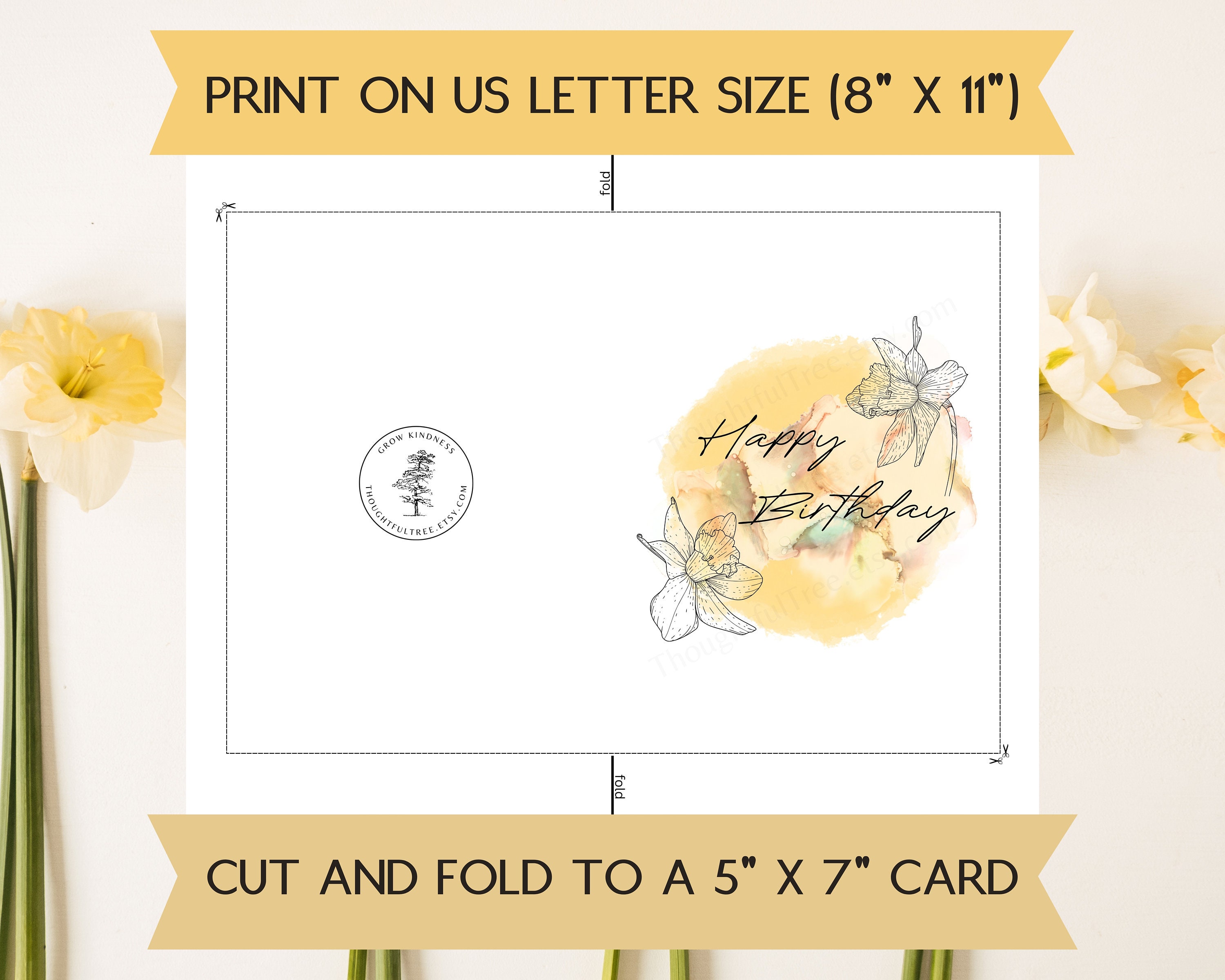 Printable March Birthday Card Pretty Birth Flower Greeting Card ...