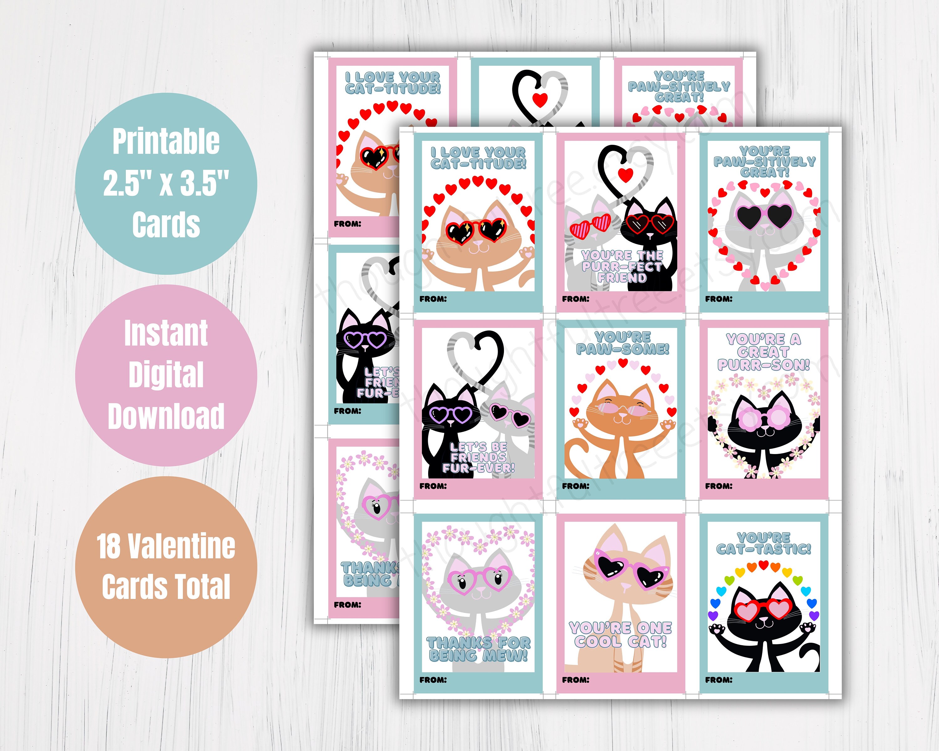 Printable Cat Valentine's Day Cards for Kids, Funny Animal Pun ...