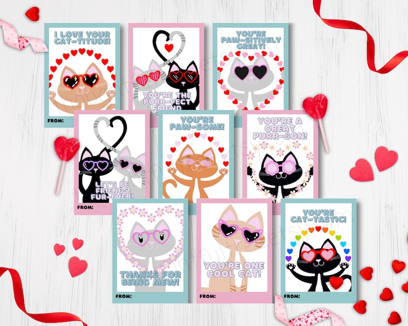 Printable Cat Valentine's Day Cards for Kids, Funny Animal Pun ...