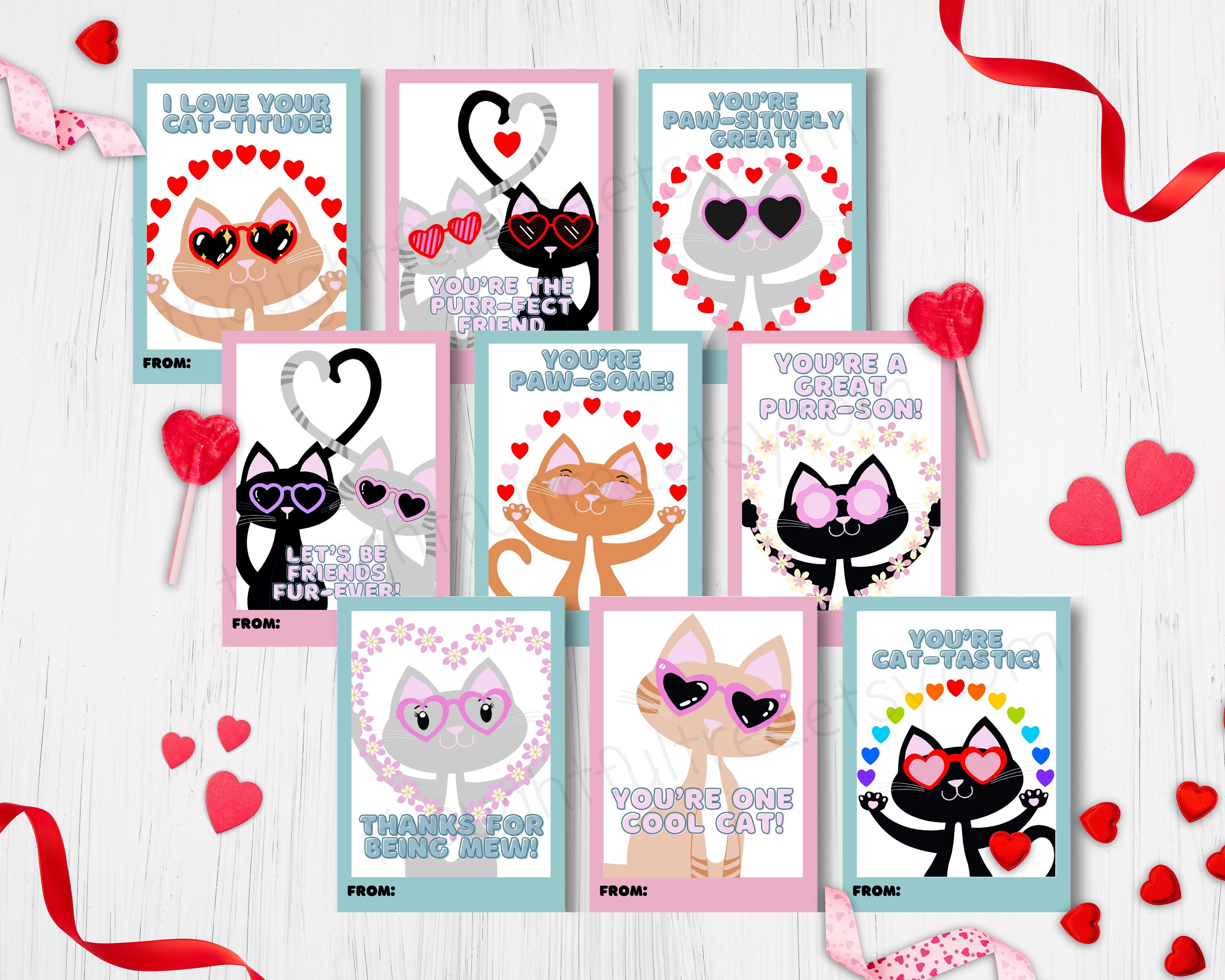 Printable Cat Valentine's Day Cards for Kids, Funny Animal Pun ...