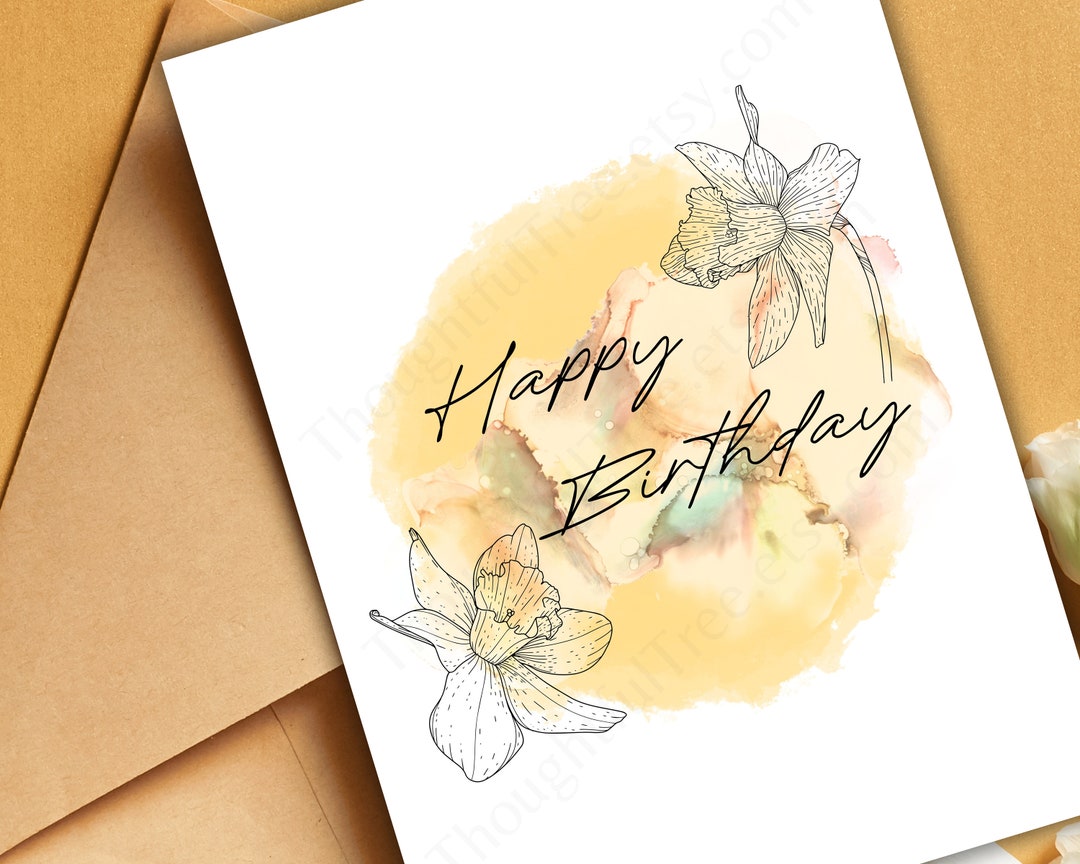 Printable March Birthday Card Pretty Birth Flower Greeting Card ...