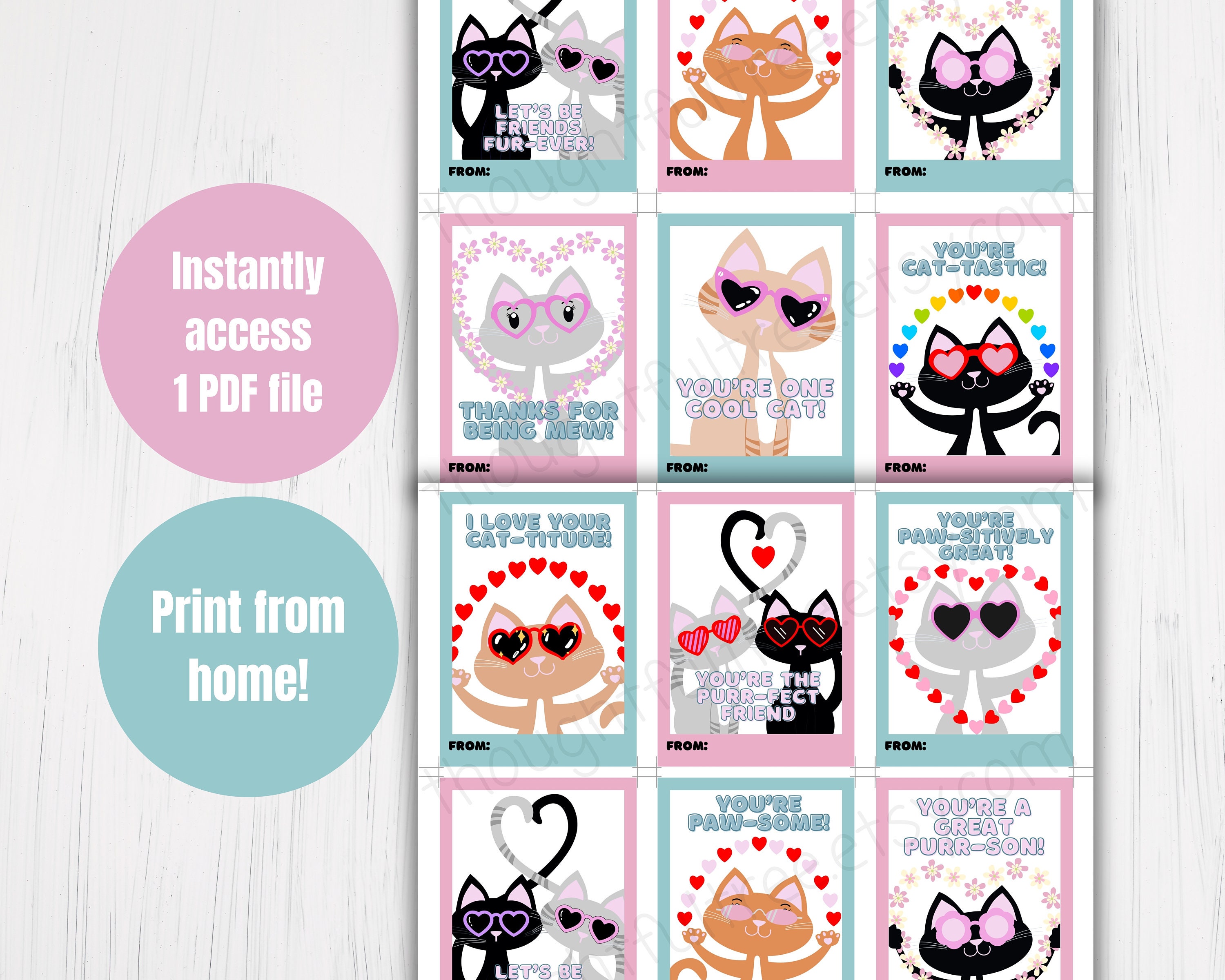 Printable Cat Valentine's Day Cards for Kids, Funny Animal Pun ...