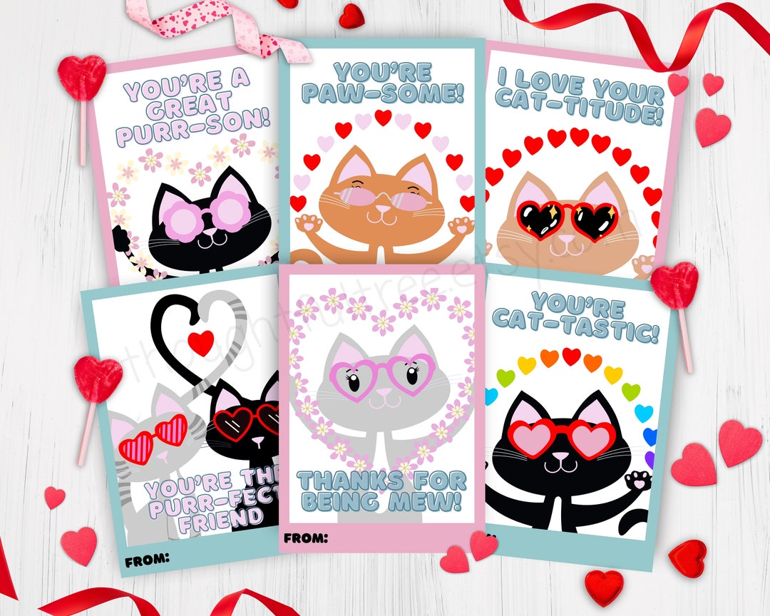 Printable Cat Valentine's Day Cards for Kids, Funny Animal Pun ...