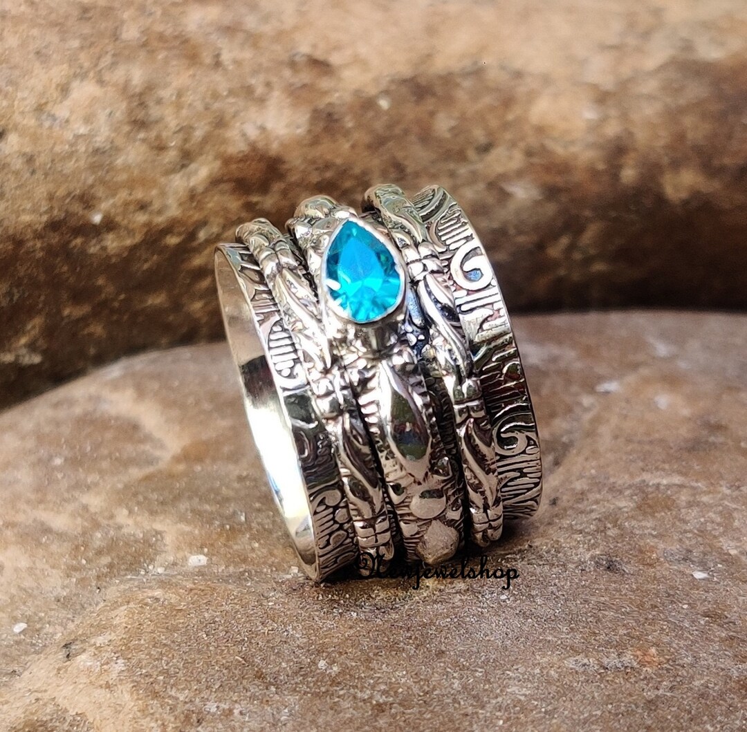 Blue Topaz Ring, Spinner Ring, 925 Silver Ring, Gemstone Ring, Anxiety ...