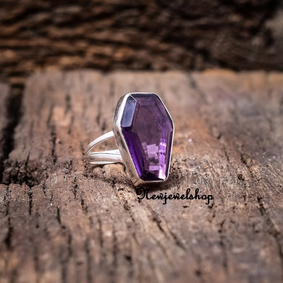 Coffin Shape Purple Gemstone Ring Amethyst Ring Coffin Ring - Etsy