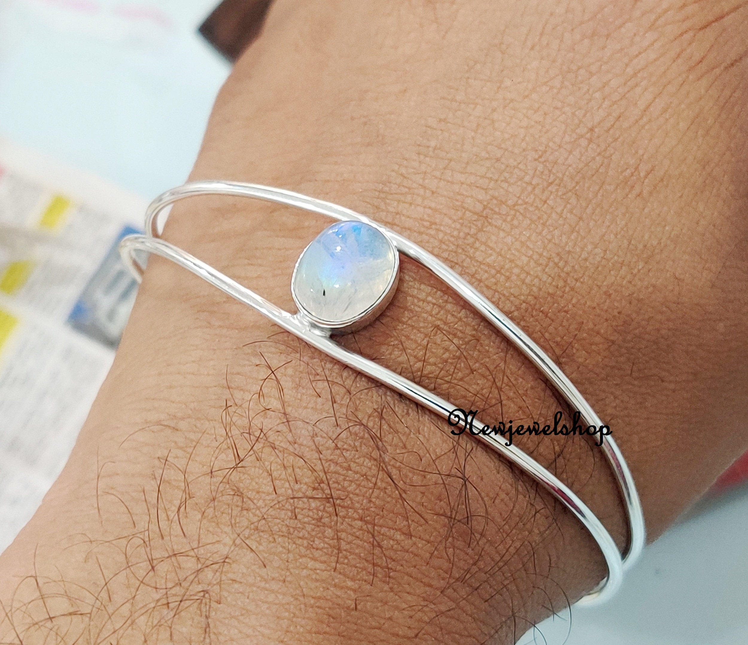 Moonstone Bangle 925 sterling silver Bangle charm link | Etsy