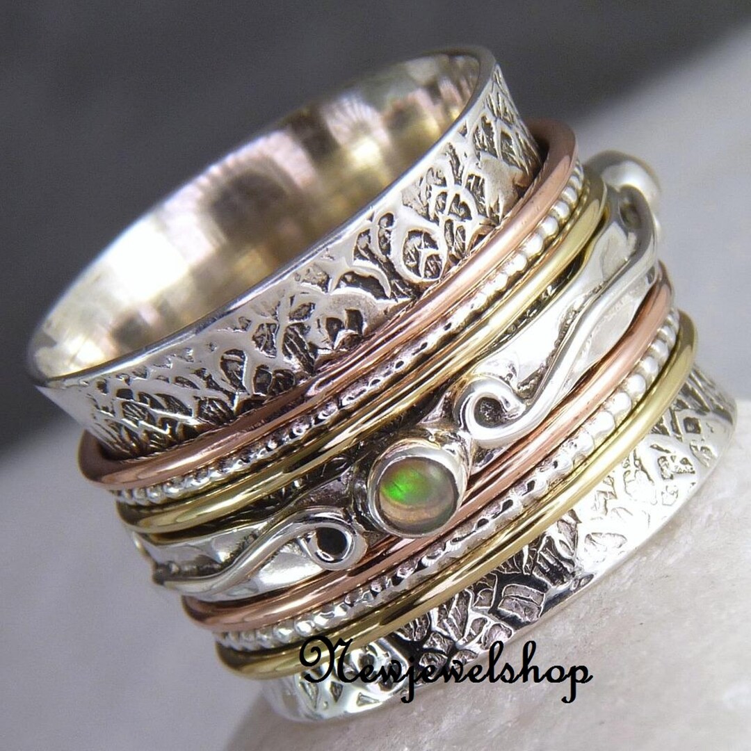 Opal Ring, Spinner Ring, 925 Sterling Silver, Anxiety Ring, Fire Opal ...