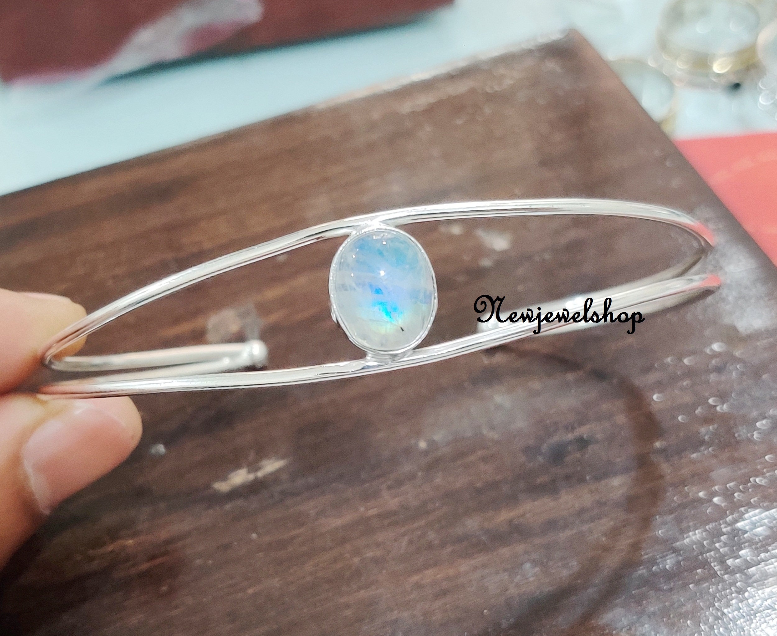 Moonstone Bangle 925 Sterling Silver Bangle charm Link - Etsy UK