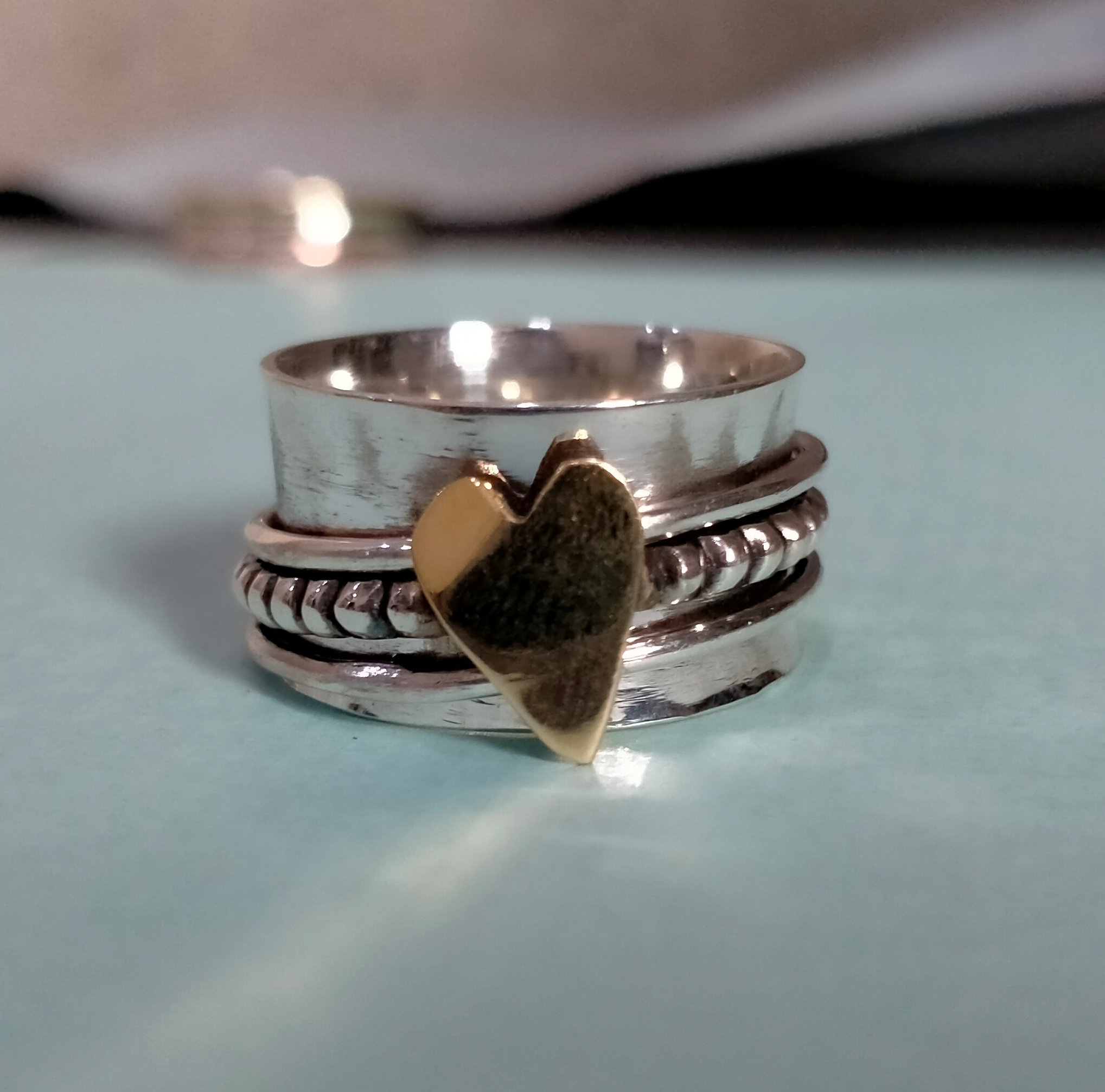 Spinner Ring, 925 Sterling Silver, Hammered Wide Ring, Meditation Ring ...