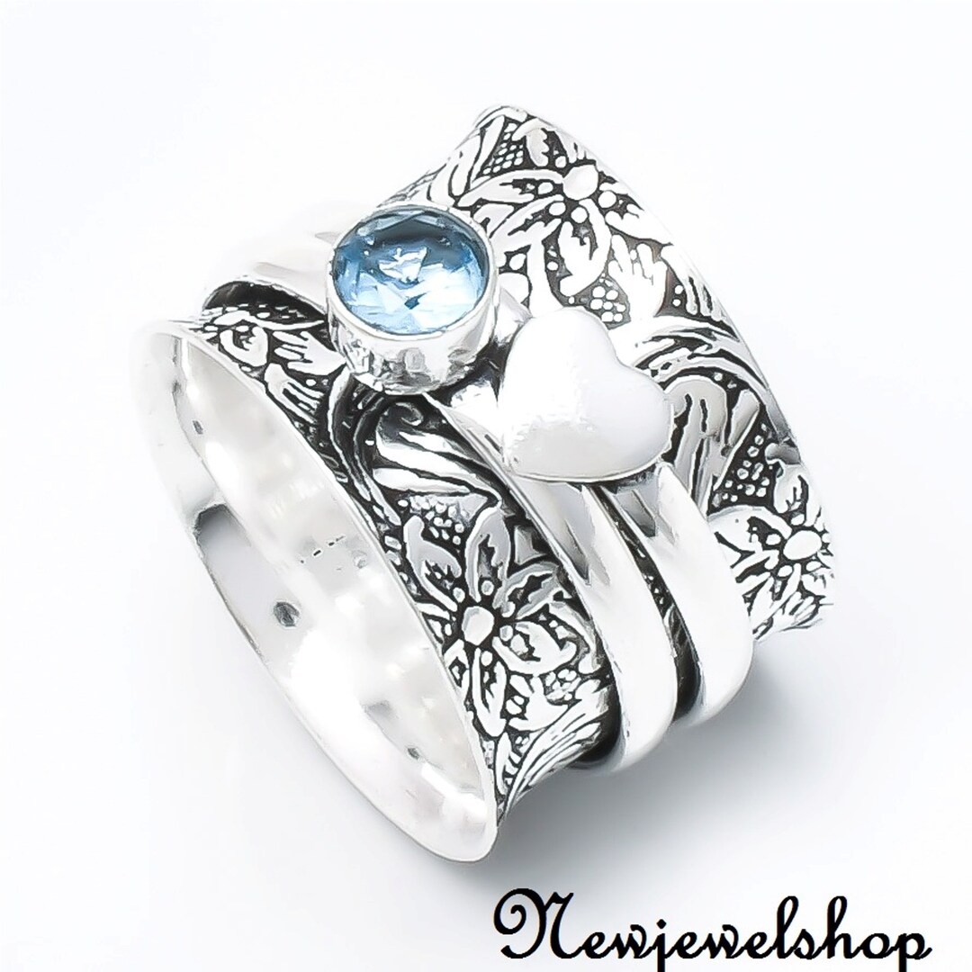 Blue Topaz Ring, Spinner Ring, Anxiety Ring, Boho Ring, Fidget Ring ...