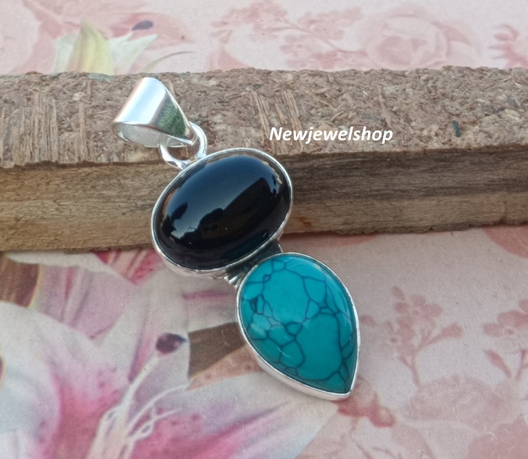 Genuine Turquoise & Black Onyx Stone, Pure Sterling Silver ...