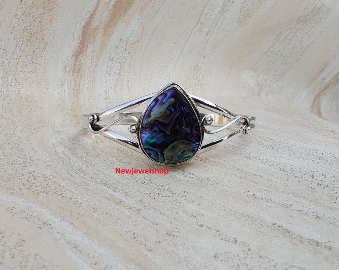 Genuine Abalone Shell Stone, Pure Silver Bangle, Astrological ...