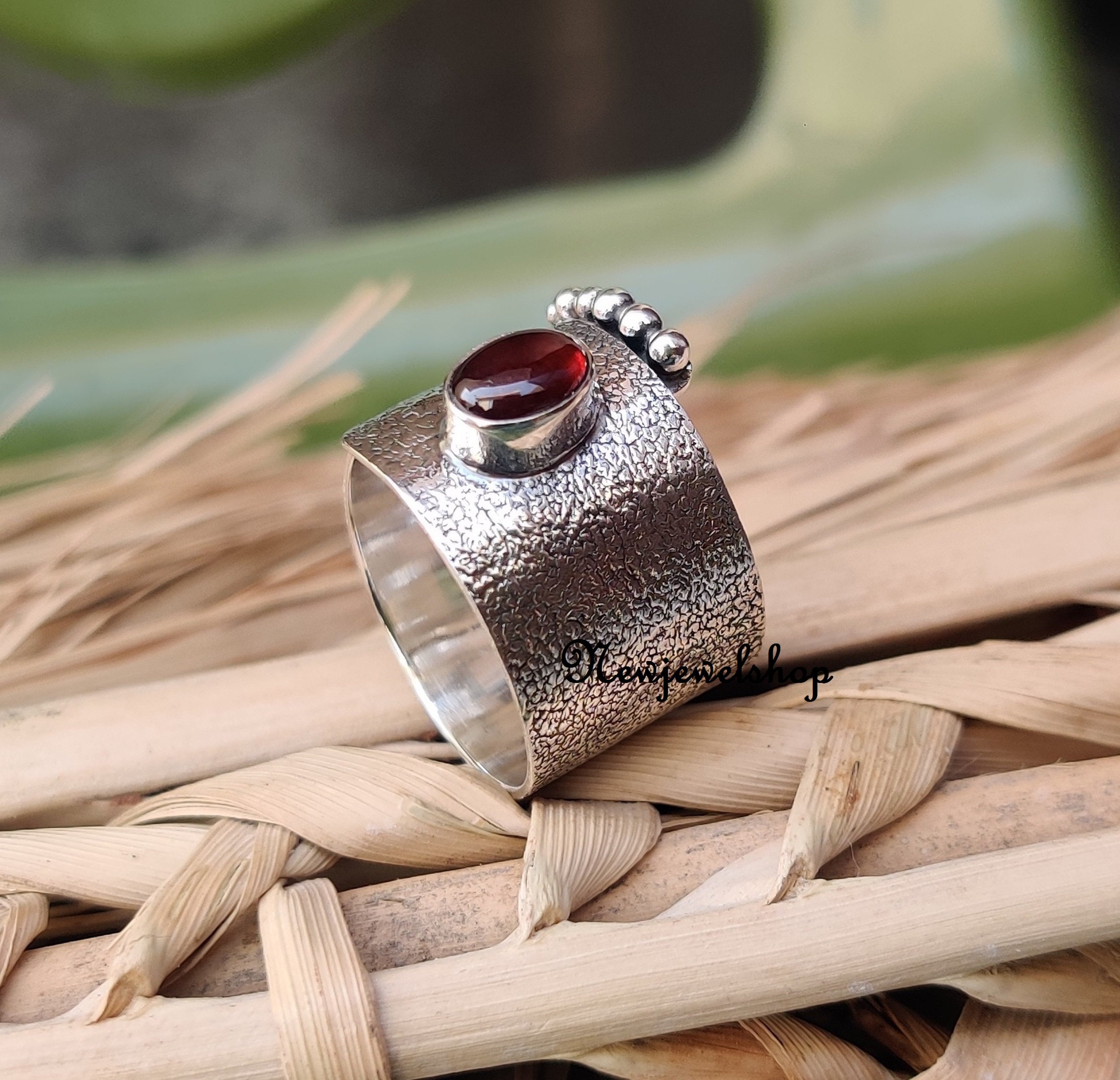Garnet Ring 925 Sterling Silver Silver Band Ring Gemstone | Etsy
