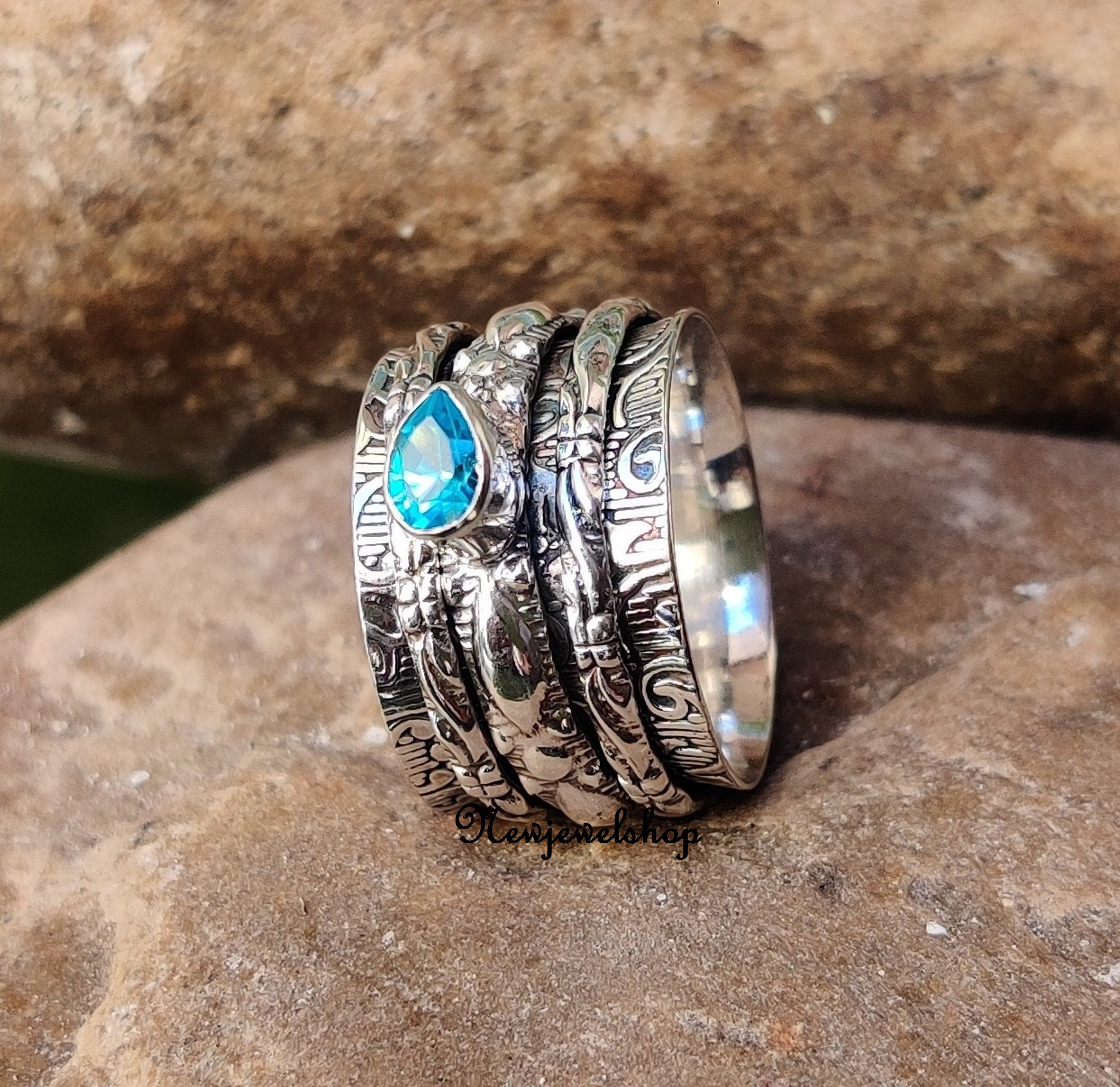 Blue Topaz Ring Spinner Ring 925 Silver Ring Gemstone Ring | Etsy