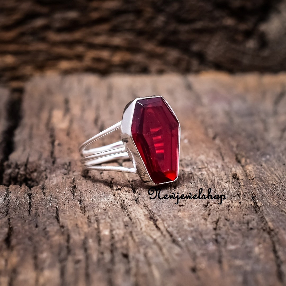Coffin Shape Red Garnet Gemstone Ring, Garnet Ring, Coffin Ring, 925 ...