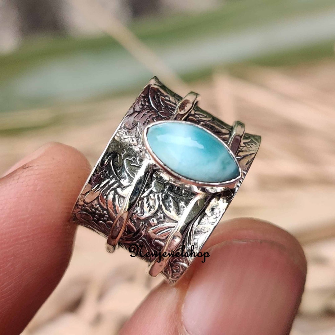 Larimar Ring, Spinner Ring, 925 Silver Ring, Handmade Ring, Larimar ...