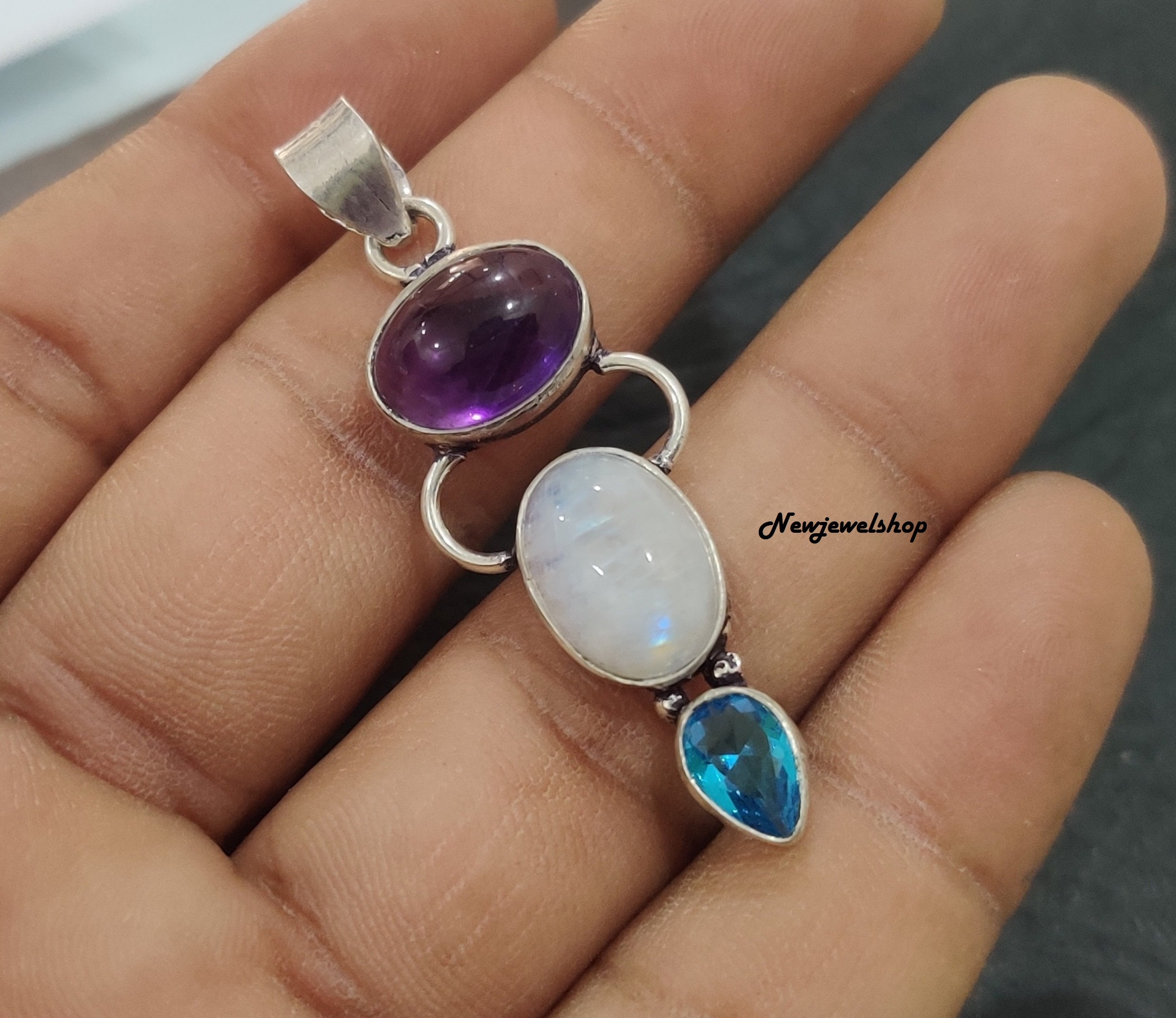 Amethyst Pendant Moonstone Pendant Blue Topaz Pendent | Etsy