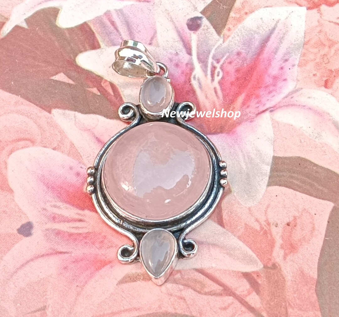 Pure Sterling Silver, Genuine Rose Quartz Stone, Handmade Pendant ...