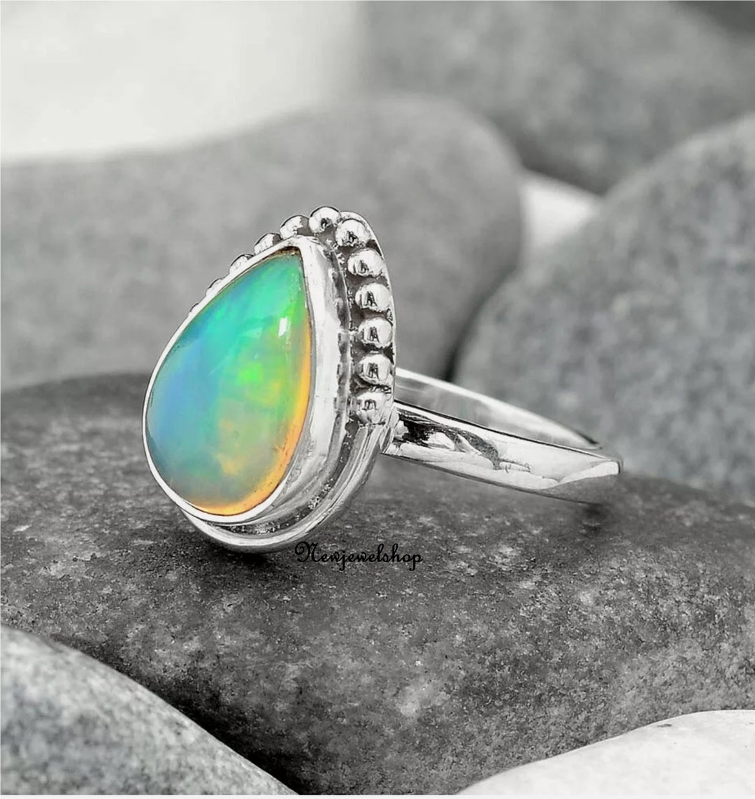 Opal Ring, 925 Silver Ring, Fire Opal Band Ring, Handmade Ring, Opal ...