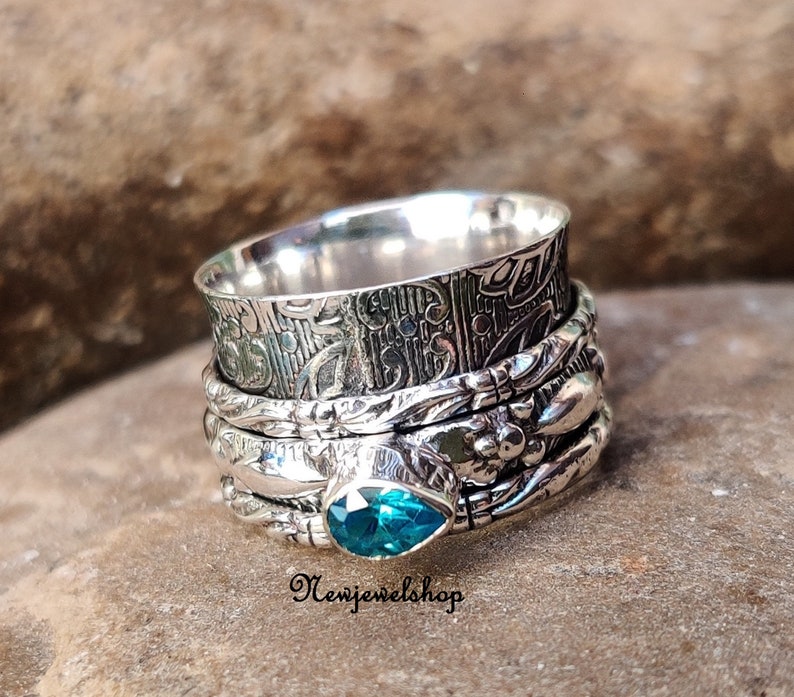 Blue Topaz Ring, Spinner Ring, 925 Silver Ring, Gemstone Ring, Anxiety ...