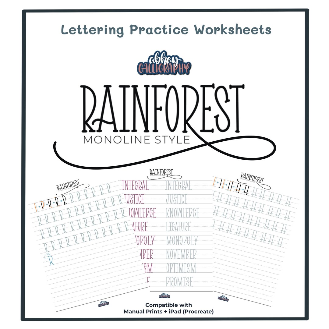 Monoline Rainforest Style Handlettering Workbook | DIGITAL DOWNLOAD ...