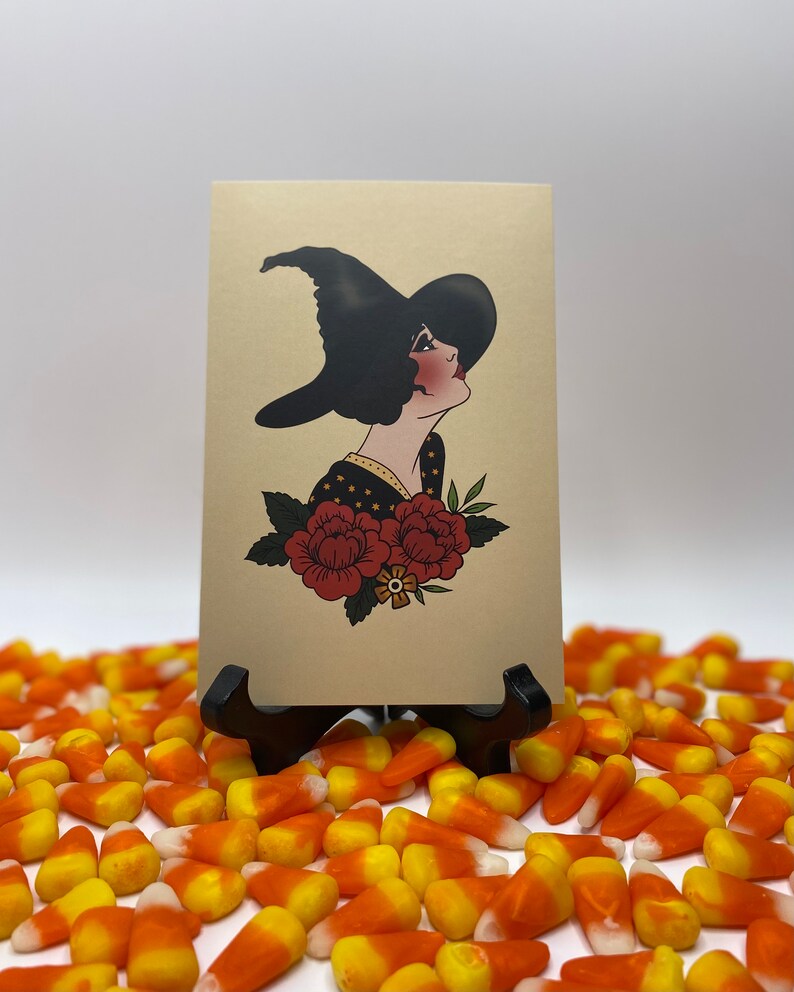 Halloween Post Card Pack, Original Artwork, 5 Designs, Pretty Witch ...