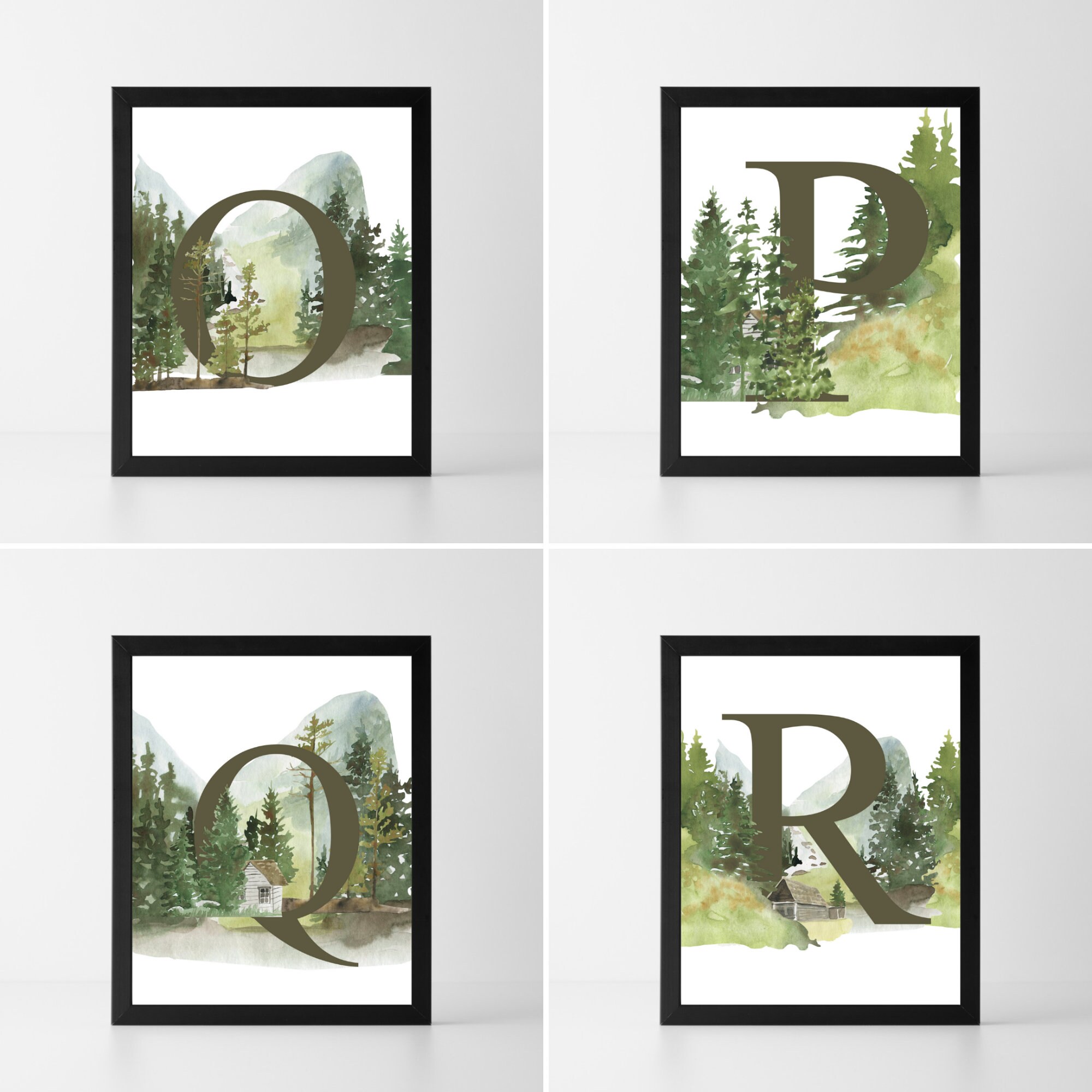 Woodland Monogram Print, Woodland Printable Decor, Woodland Nursery ...