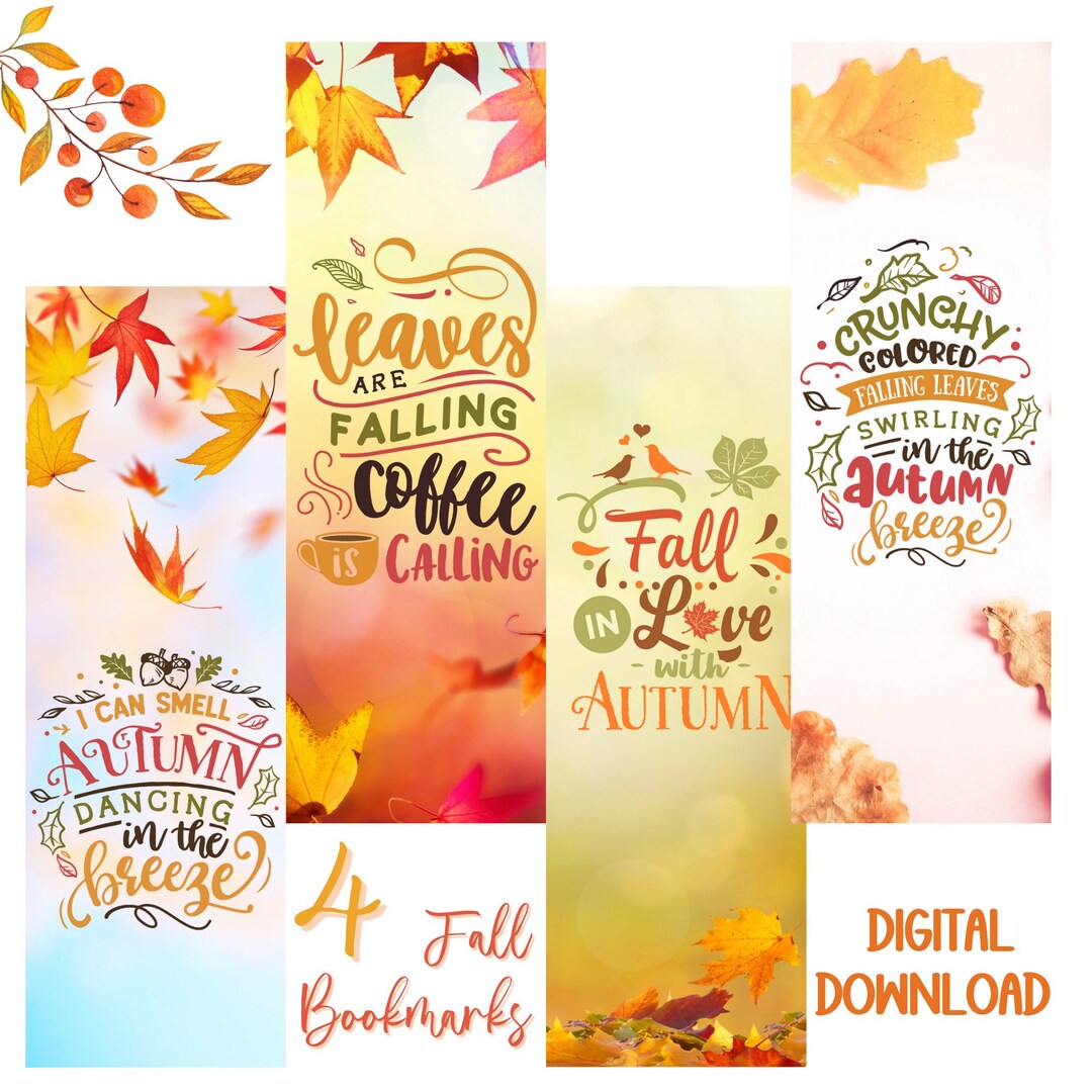 Printable Fall Bookmarks, Autumn Bookmarks, Fall Leaf Bookmarks ...