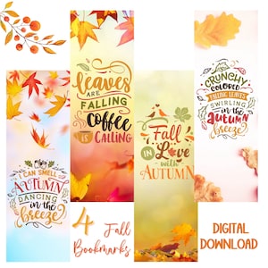Printable Fall Bookmarks, Autumn Bookmarks, Fall Leaf Bookmarks ...